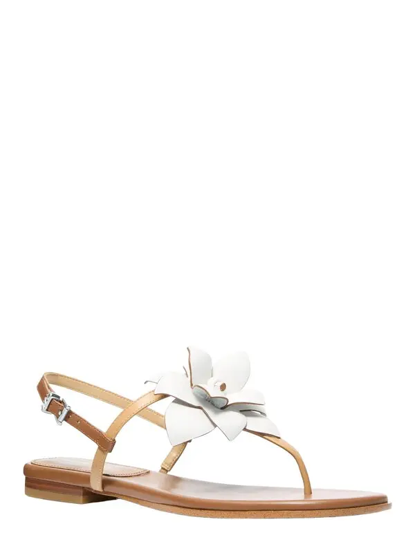 Michael Kors Jacie Floral Embellished Leather T-strap Sandal - Brown