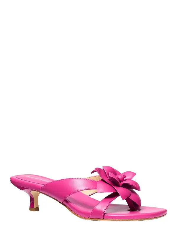 Michael Kors Jacie Floral Embellished Leather Kitten Heel Sandal - Pink