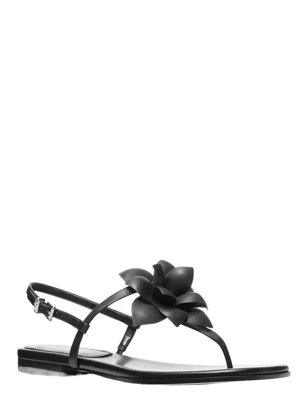 Michael Kors Jacie Floral Embellished Leather T-strap Sandal - Black