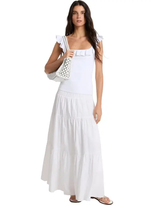 Michael Kors Smocked Cotton Poplin Tiered Maxi Skirt - White
