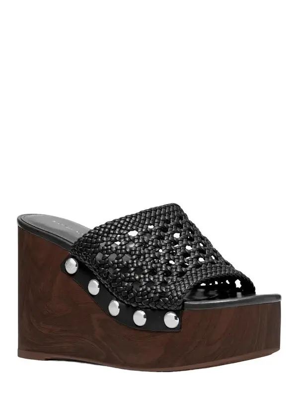 Michael Kors Mayes Woven Wedge Sandal With Metallic Studs - Black