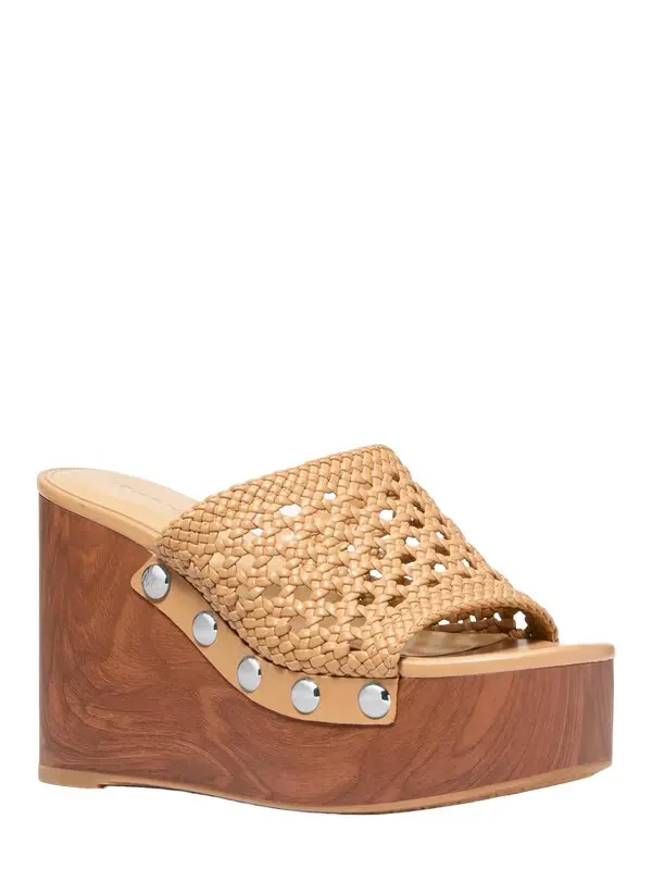 Michael Kors Mayes Woven Wedge Sandal With Metallic Studs - Brown