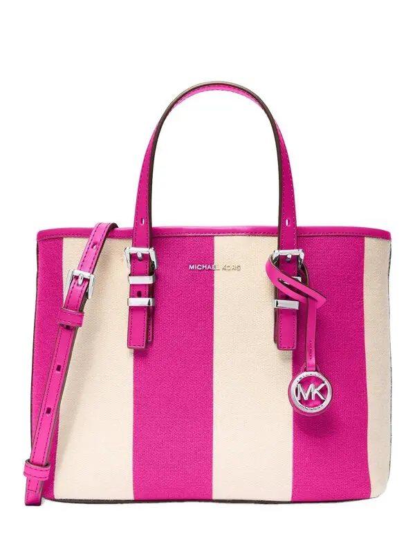 Michael Kors Quinn Small Striped Canvas Convertible Crossbody Bag - Pink
