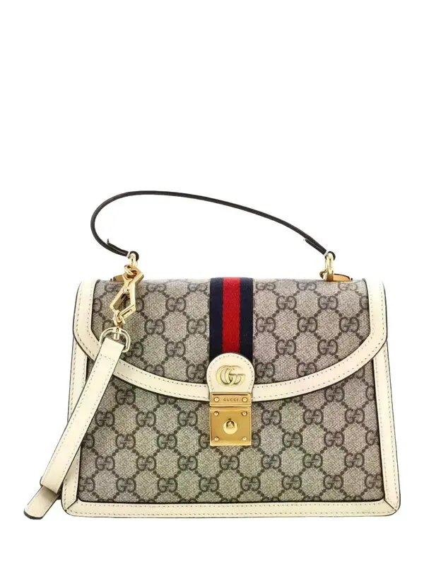 Gucci Ophidia Flap Top Handle Bag Gg Coated Canvas Small Satchel - Neutrals