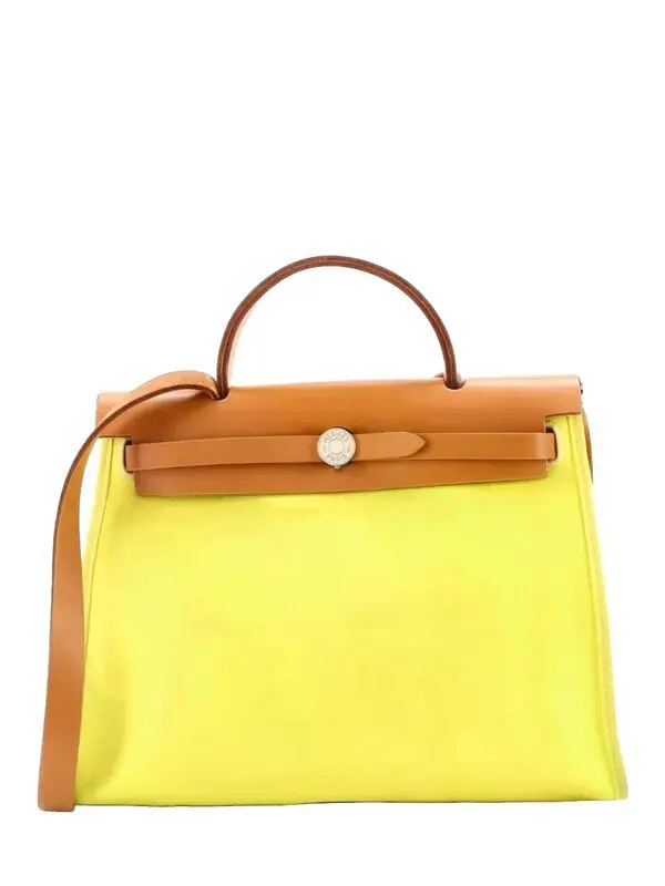 Hermès Herbag Zip Berline Vache Canvas And Leather 31 Shoulder Bag - Yellow