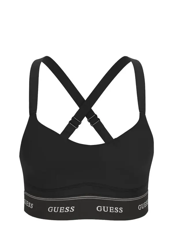 Guess Alba Logo-tape Cross-back Bra - Black