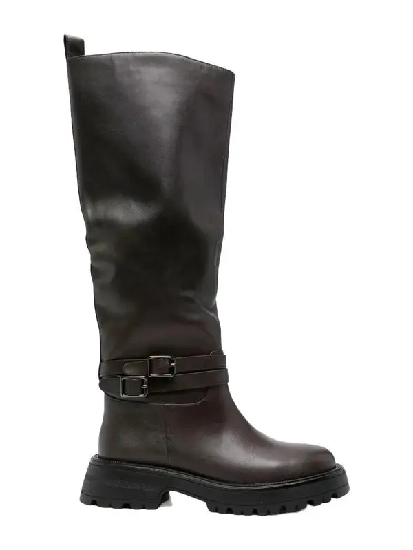 ADRIANNA FERETTI Adrianna Ferretti Buckled Lug Sole Boots - Brown