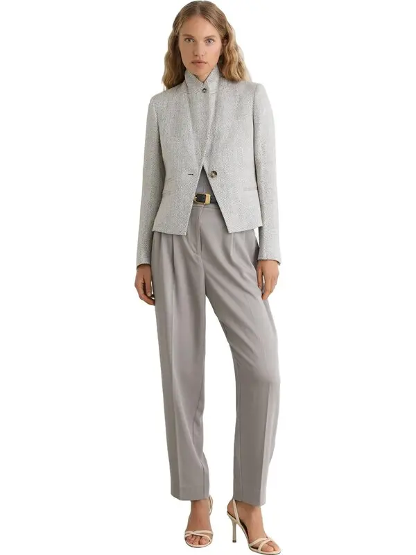 REISS Clay Lyocell Tapered Pleated Trousers - Grey