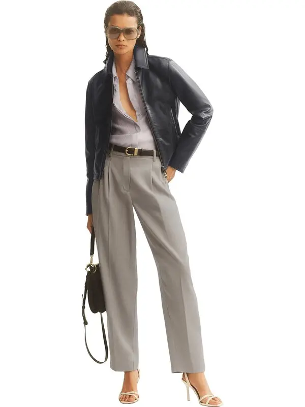 REISS Petite Tapered Trousers - Grey