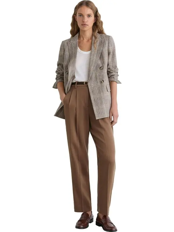 REISS Clay Lyocell Tapered Pleated Trousers - Taupe Neutral