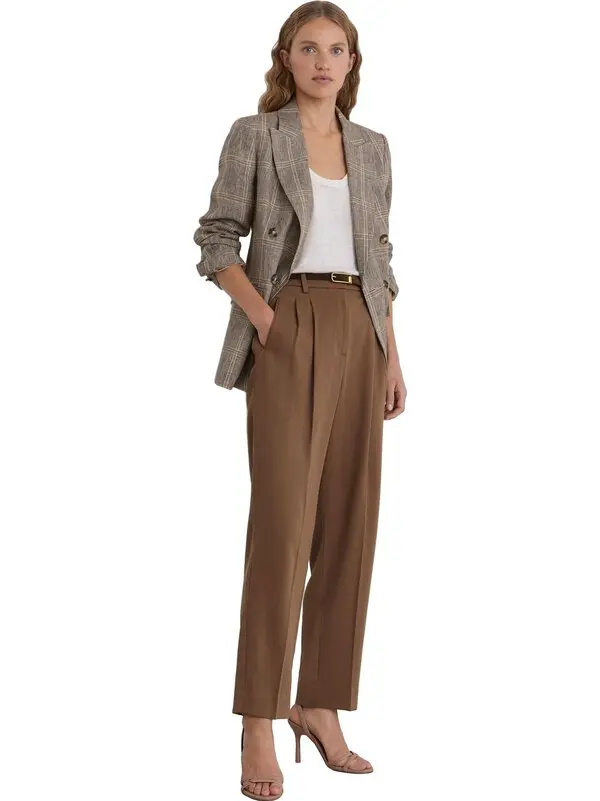 REISS Clay Petite Lyocell Tapered Pleated Trousers - Taupe Neutral