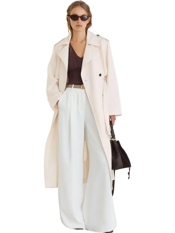 REISS Petite Double-breasted Trench Coat With Linen - White