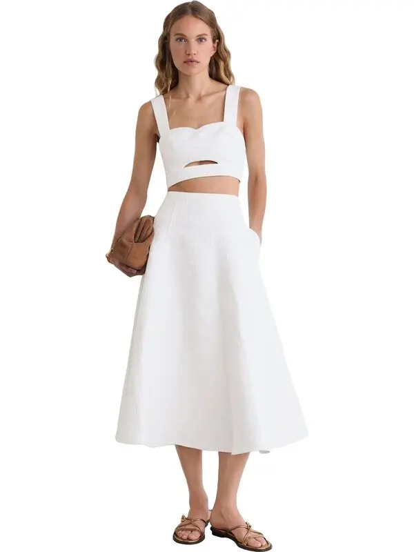 REISS Tara Cotton-blend Jacquard Midi Skirt - Ivory