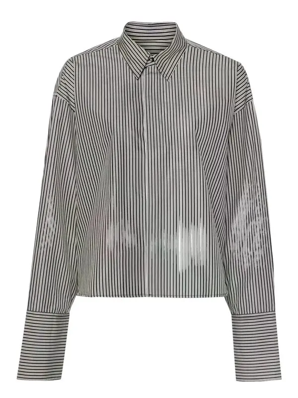 AMI Paris Striped Cropped Cotton Shirt - Black