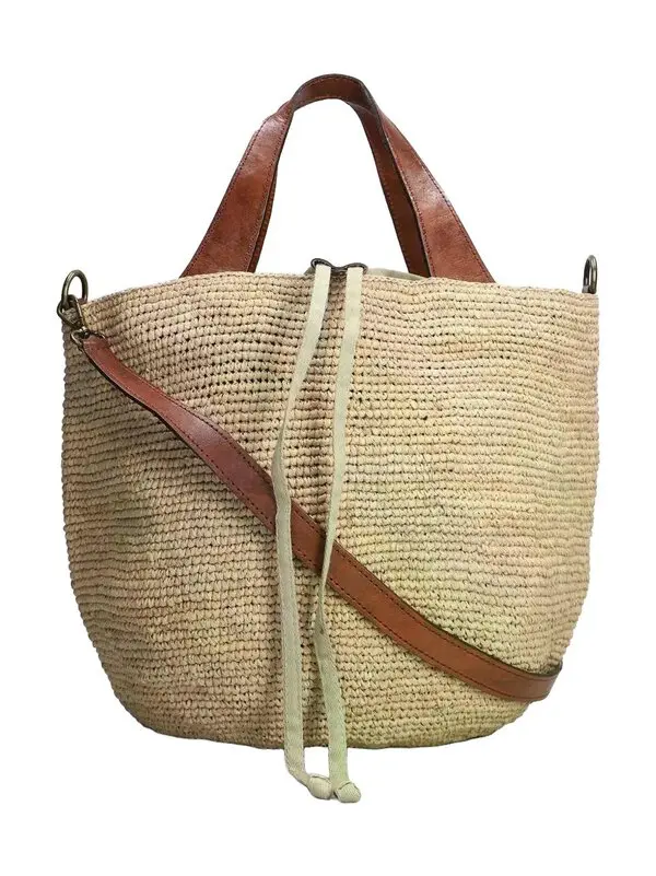 IBELIV Mirozy Woven Raffia Drawstring Basket Bag - Neutrals