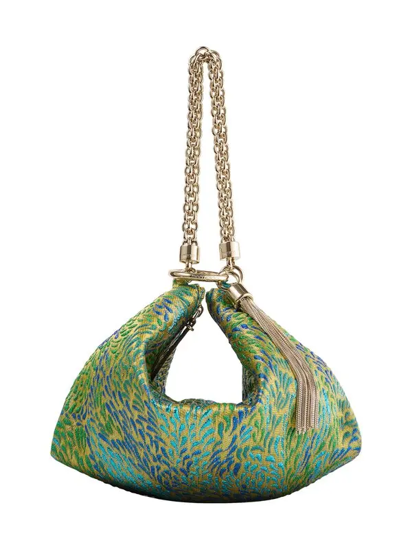 JIMMY CHOO Callie Woven Metallic Clutch With Tassel Trim - Green