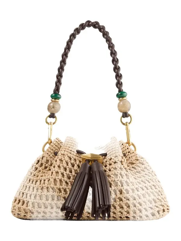 JIMMY CHOO Small Cinch Raffia Shoulder Bag - Beige