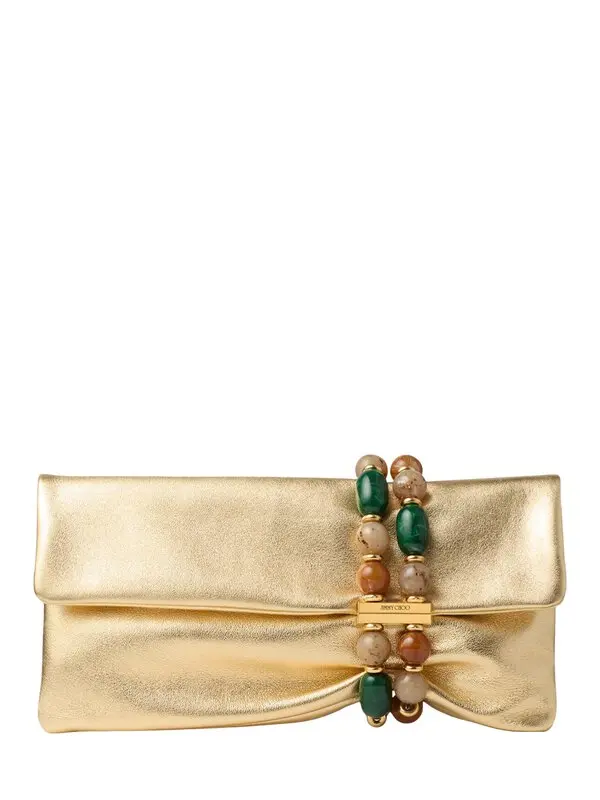 JIMMY CHOO Zandra Lambskin Clutch Bag - Gold
