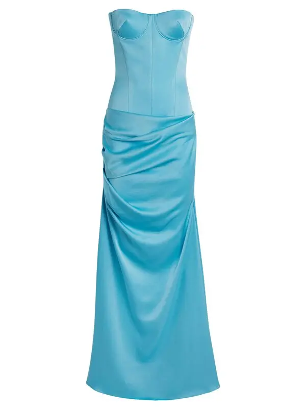 Alex Perry Strapless Satin Corset Gown - Blue