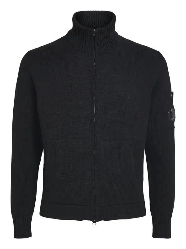 C.P. COMPANY Cotton Zip-up Cardigan With High Neck - Black