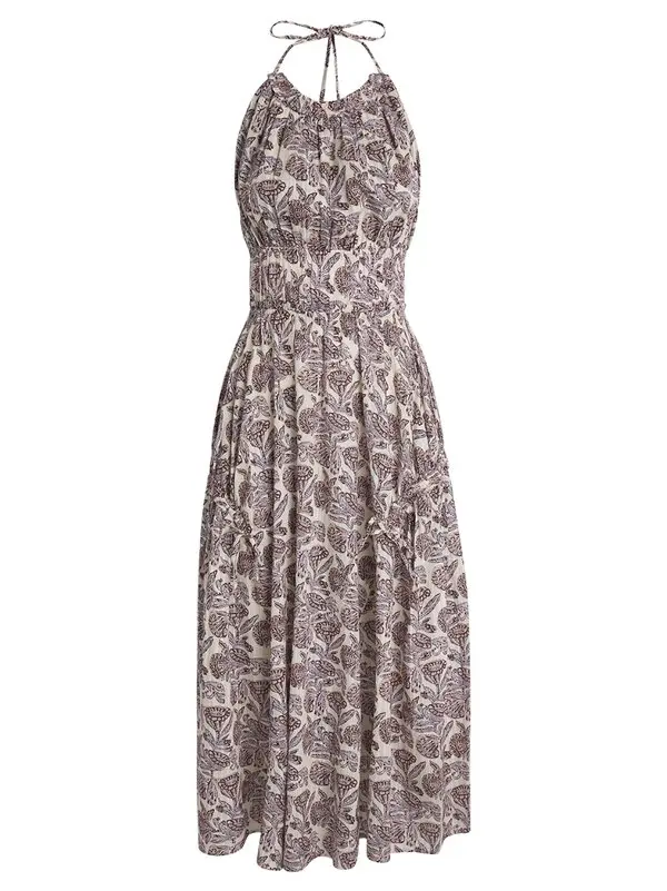 Ulla Johnson Anelise Printed Cotton-blend Halterneck Midi Dress - Navy