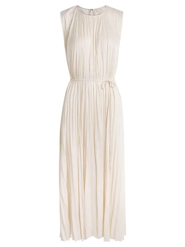 Ulla Johnson Satin Pleated Midi Dress - Ivory