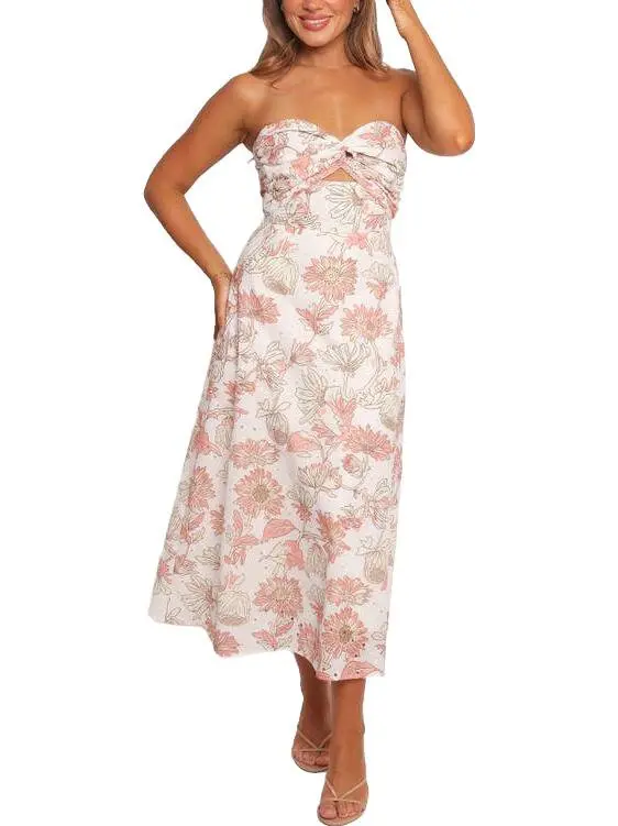 PETAL & PUP Calantha Print Eyelet Strapless Maxi Dress - Pink Floral