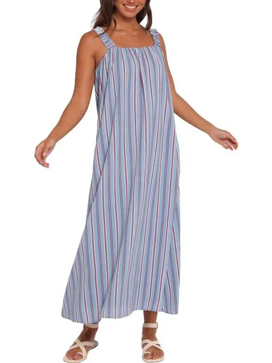 PETAL & PUP Alessandra Stripe Cotton Maxi Dress - Blue Stripe
