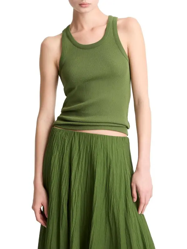 Vince Ribbed Scoop-neck Tank - Herb