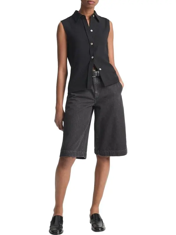 Vince Sleeveless Button-front Shirt - Black