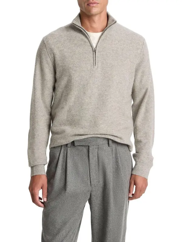 Vince Plush Cashmere Quarter-zip Sweater - Heather Mouse