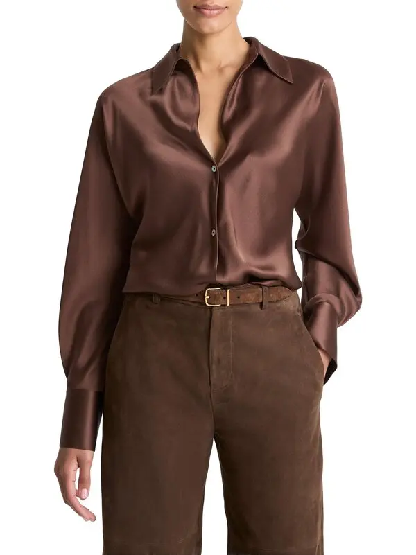 Vince Silk Bias Long-sleeve Blouse - Espresso
