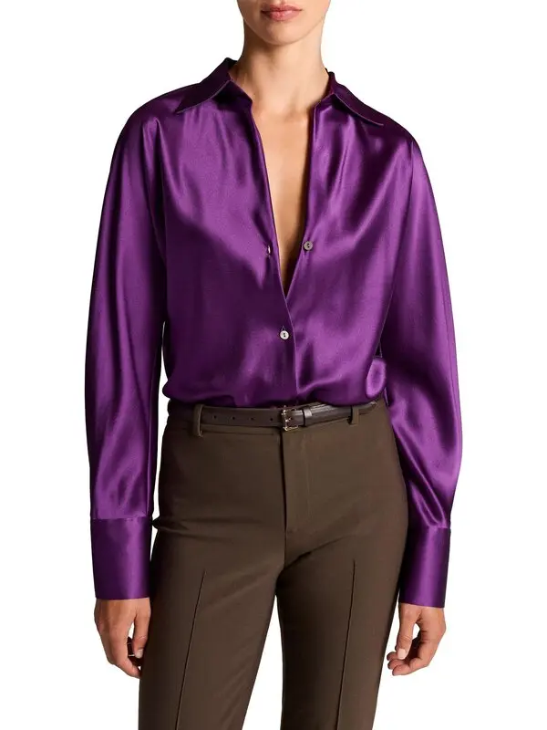 Vince Silk Bias Long-sleeve Blouse - Violette