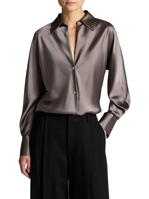 Vince Silk Bias Long-sleeve Blouse - Wolf