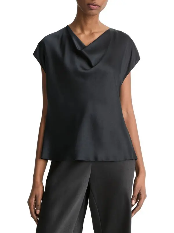 Vince Silk Cowl Neck Blouse - Black