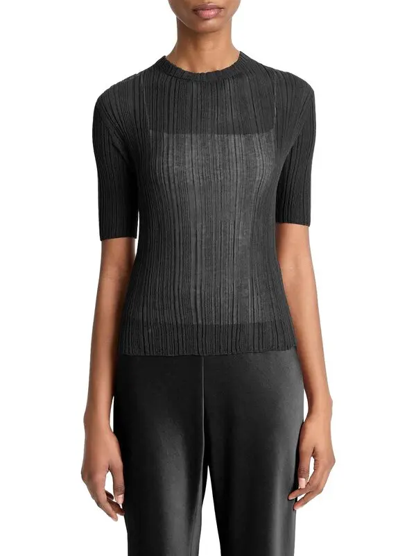 Vince Italian Cotton-blend Double-layer Top - Black/sabbia