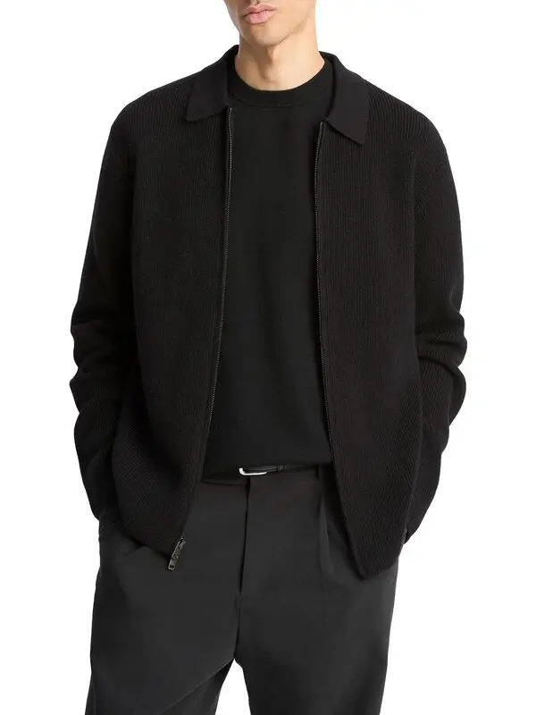 Vince Wool-blend Zip-up Cardigan - Black