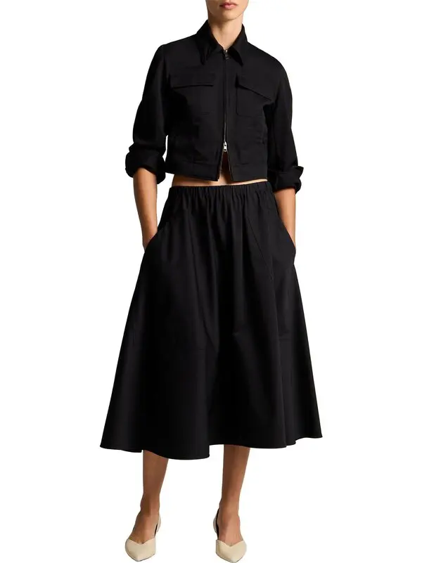 Vince Cotton Twill A-line Midi Skirt With Oversized Pockets - Black