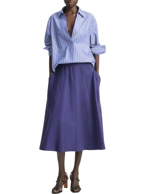 Vince Cotton Twill A-line Midi Skirt With Oversized Pockets - Deep Iris