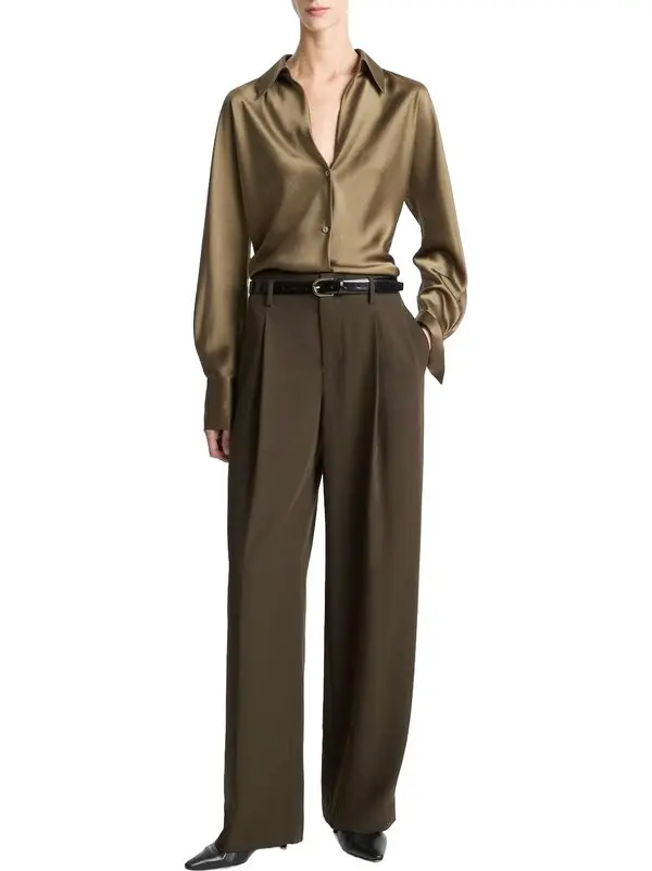 Vince High-waist Pleated Wide-leg Trousers - Verde