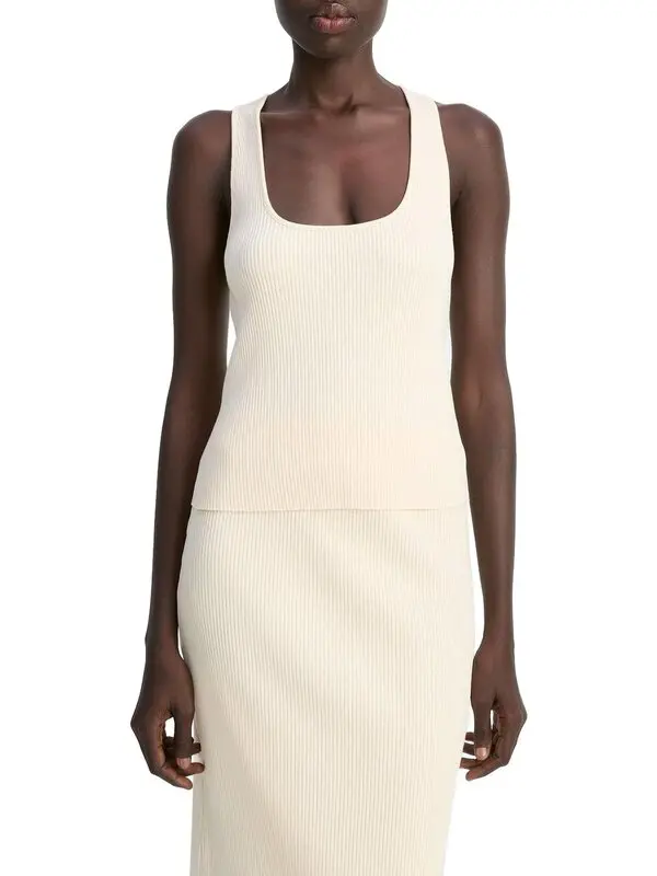 Vince Ribbed Cotton-blend Racerback Tank - Oat Shell