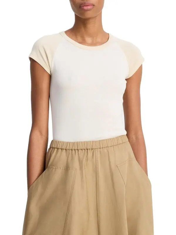 Vince Colorblock Pima Cotton Raglan T-shirt - Oat Shell Combo