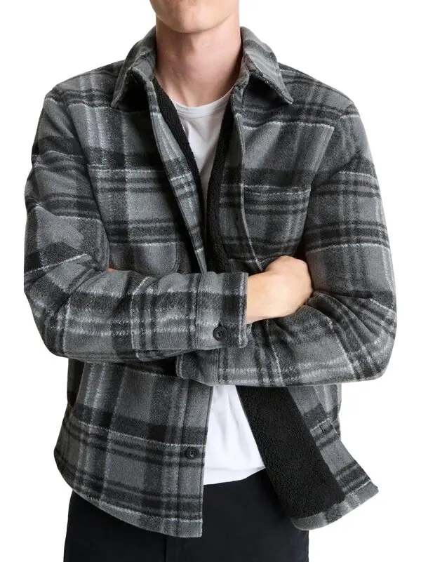 Vince Sherpa-lined Plaid Shirt Jacket - Medium Heather Grey Combo