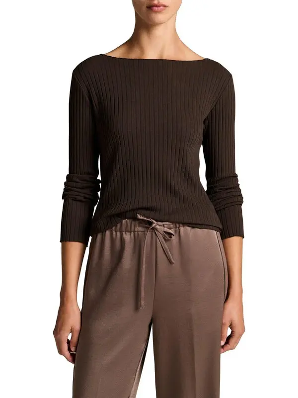Vince Ribbed Cotton-blend Slash-neck Long-sleeve Top - Iron