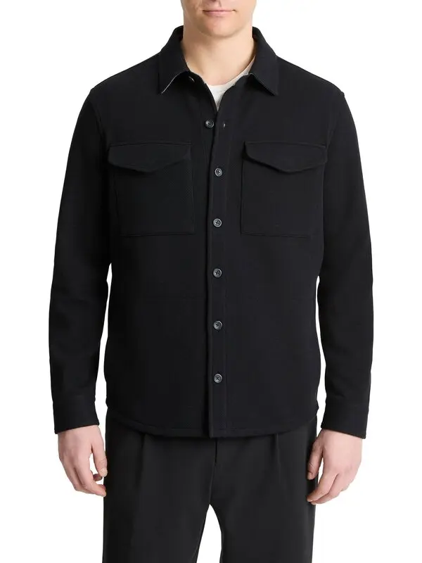 Vince Double-knit Cotton-blend Piqué Shirt Jacket - Black/medium Heather Grey
