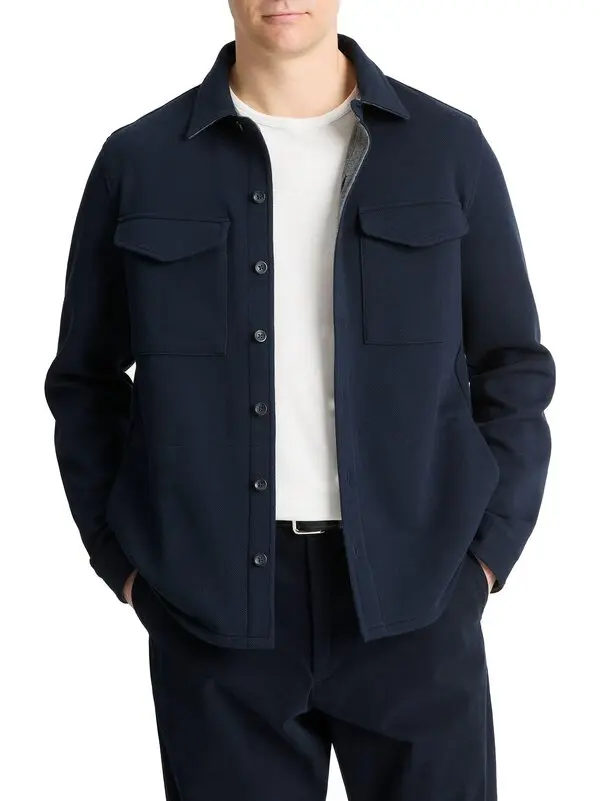 Vince Double-knit Cotton-blend Piqué Shirt Jacket - Coastal Blue/medium Grey