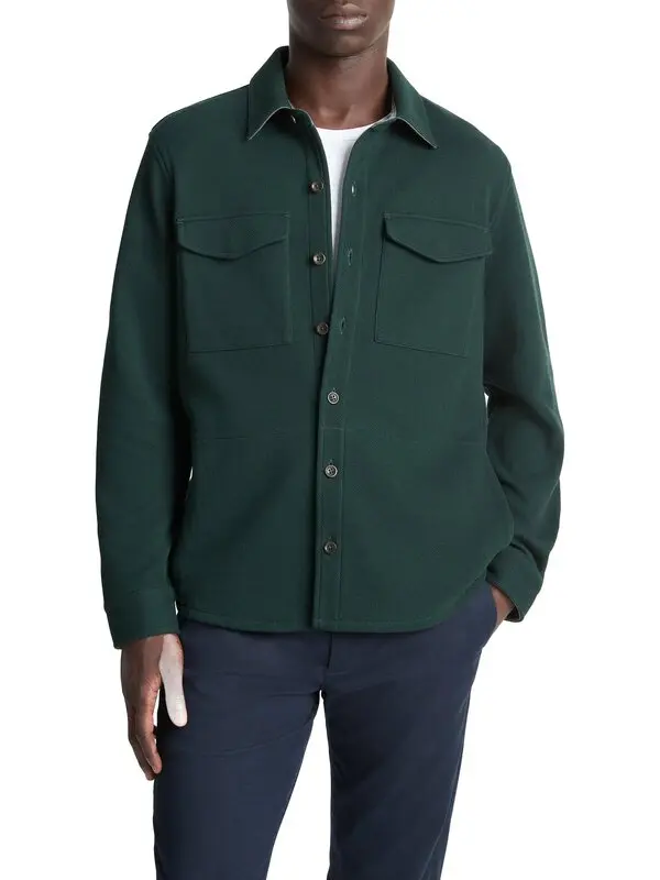 Vince Double-knit Cotton-blend Piqué Shirt Jacket - Dark Maze/medium Heather Grey