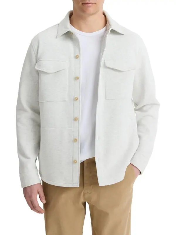 Vince Double-knit Cotton-blend Piqué Shirt Jacket - Heather White/light Heather Grey