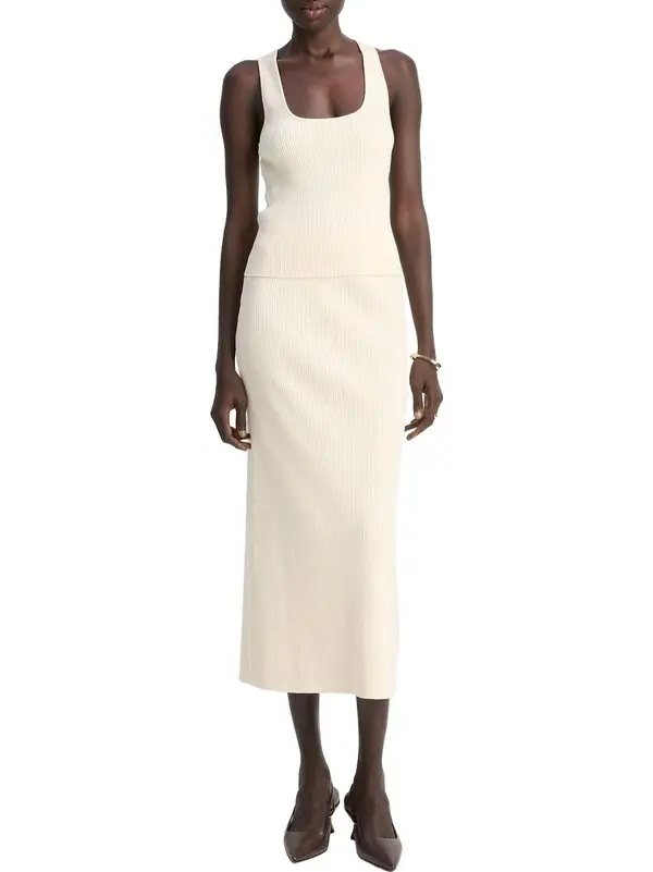 Vince Ribbed Cotton-blend Midi Skirt - Oat Shell