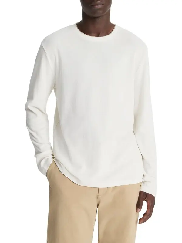 Vince Micro-waffle Pima Cotton Double-collar Long-sleeve T-shirt - Blanco/terrapin